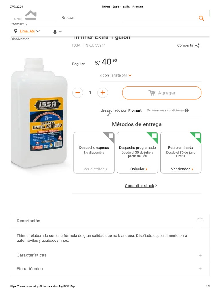 Thinner Extra 1 Galón - Promart | PDF | Sustancias químicas | Química
