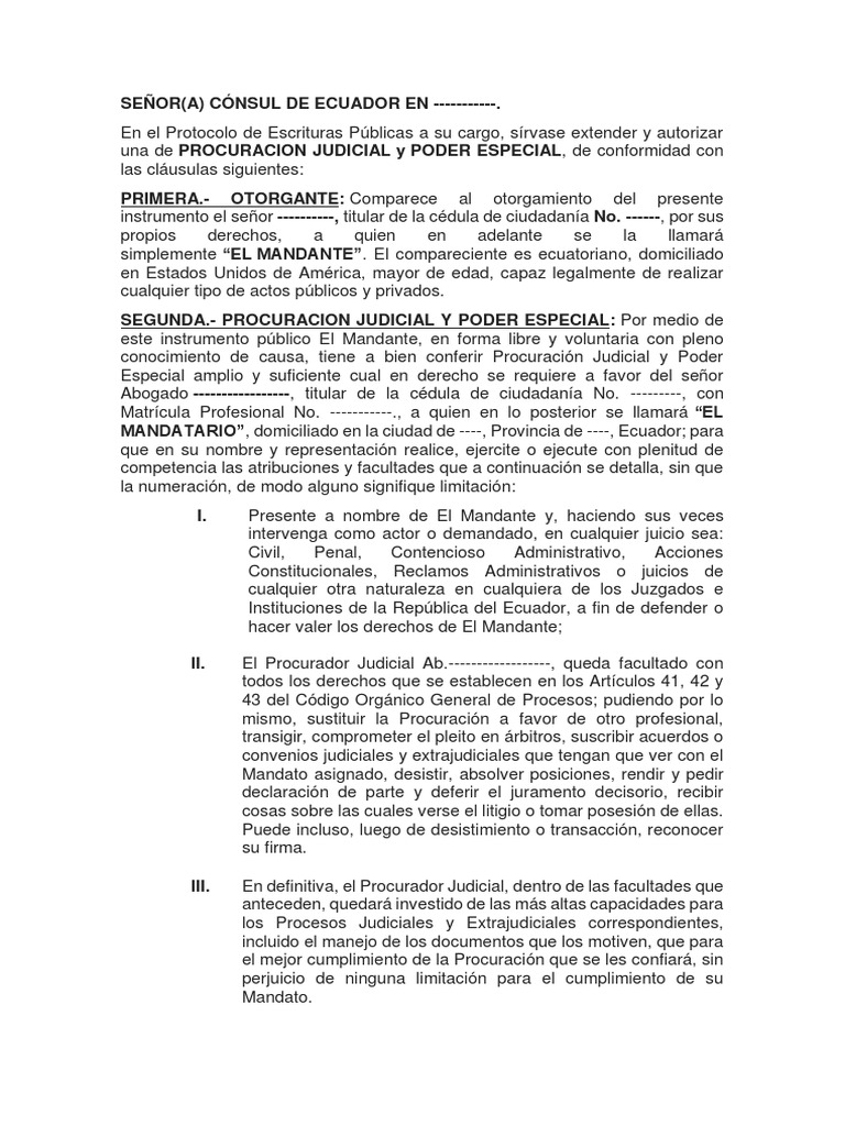 Poderes y Procuracion. Consulado Modelo | PDF | Ecuador | Gobierno