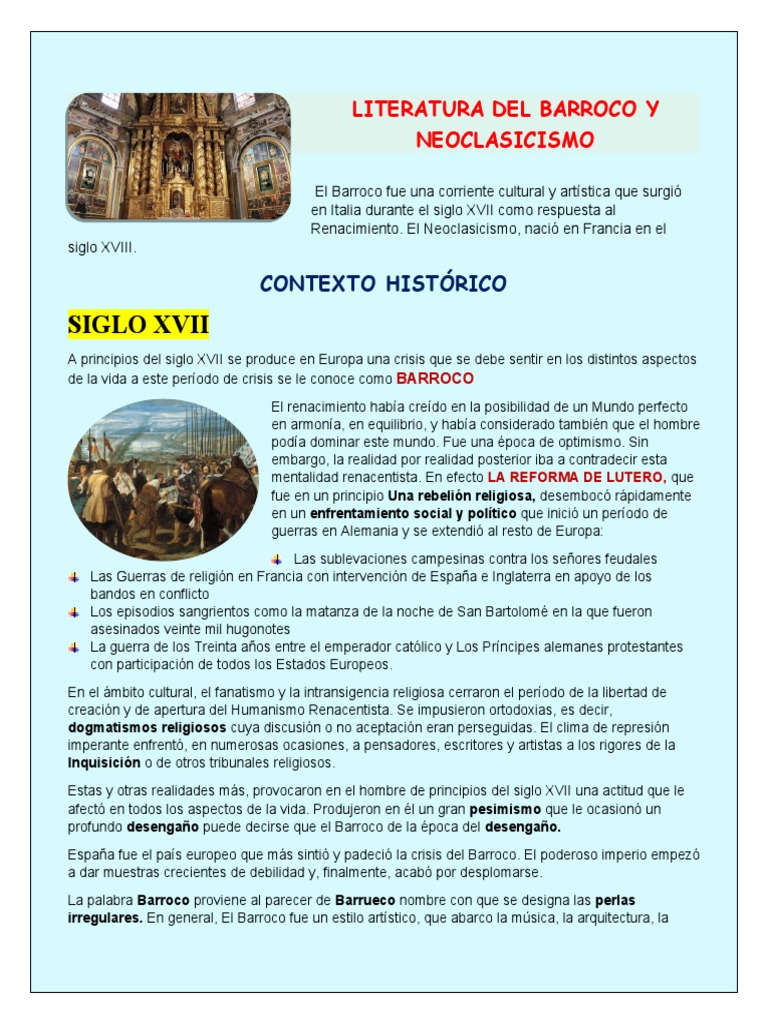 Literatura Del Barroco y Neoclasicismo Once 2021 | PDF | Era de iluminacion | Barroco