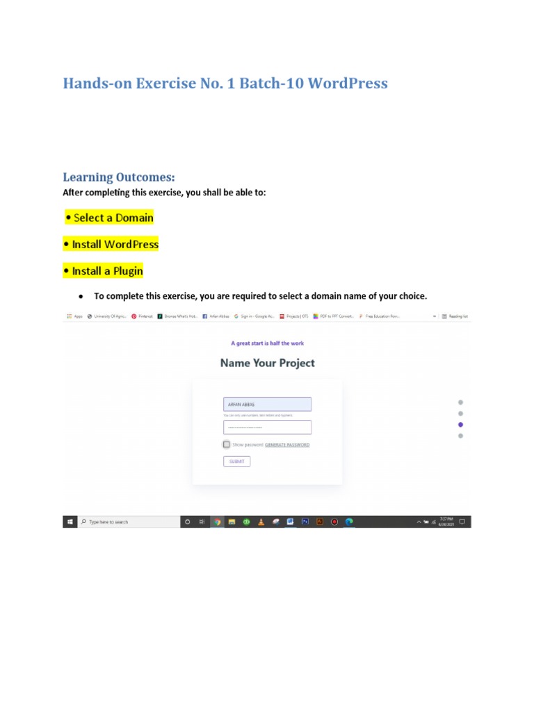 Hands-On Exercise No. 1 Batch-10 Wordpress: Learning Outcomes | PDF