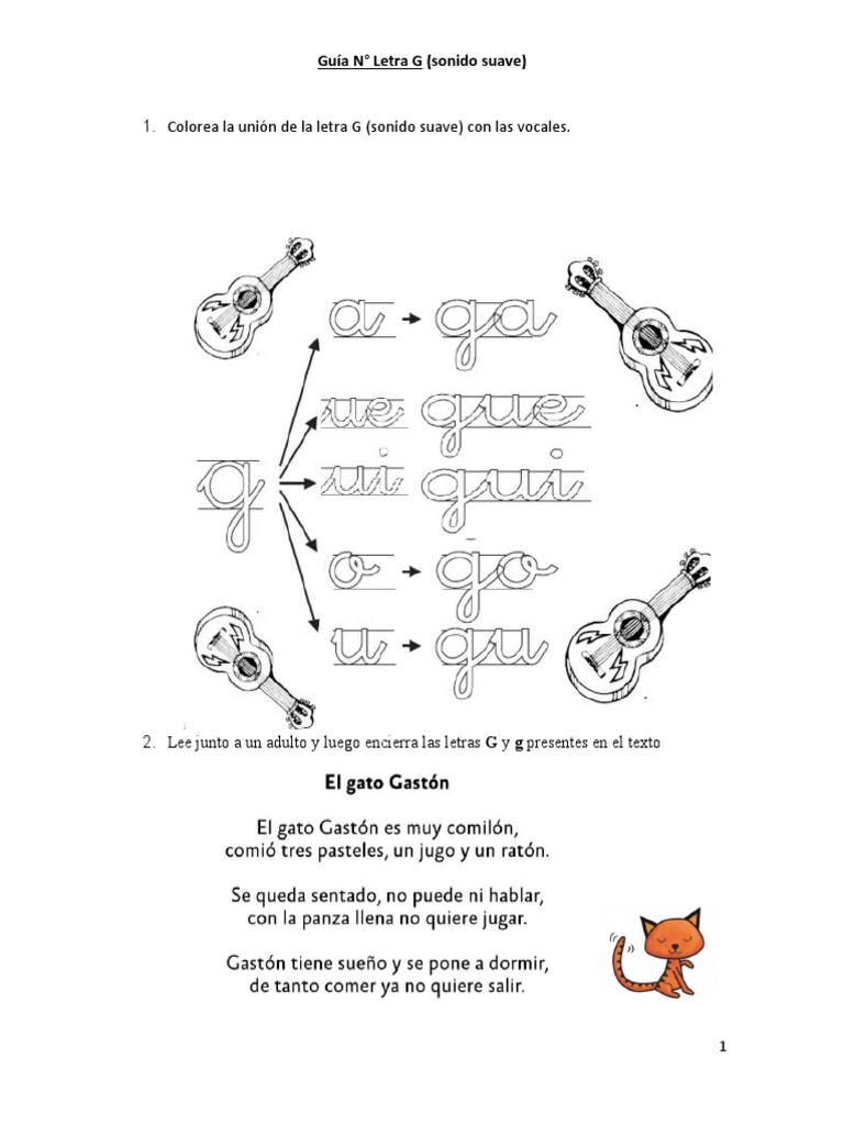 Guía #38 Actividades Letra G Sonido Suave | PDF