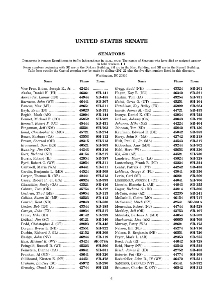 Senate Phone Directory | PDF | Legislative Branch Of The United States ...