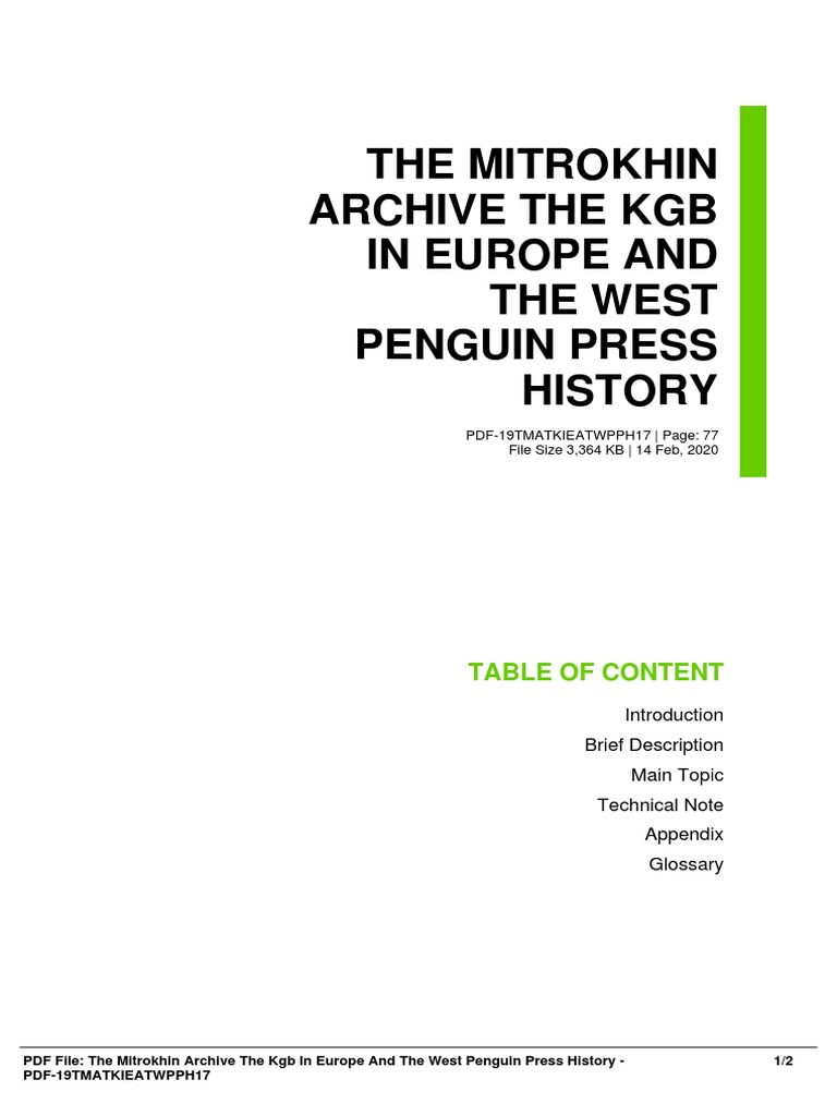 The Mitrokhin Archive The KGB in Europe and The West Penguin Press ...