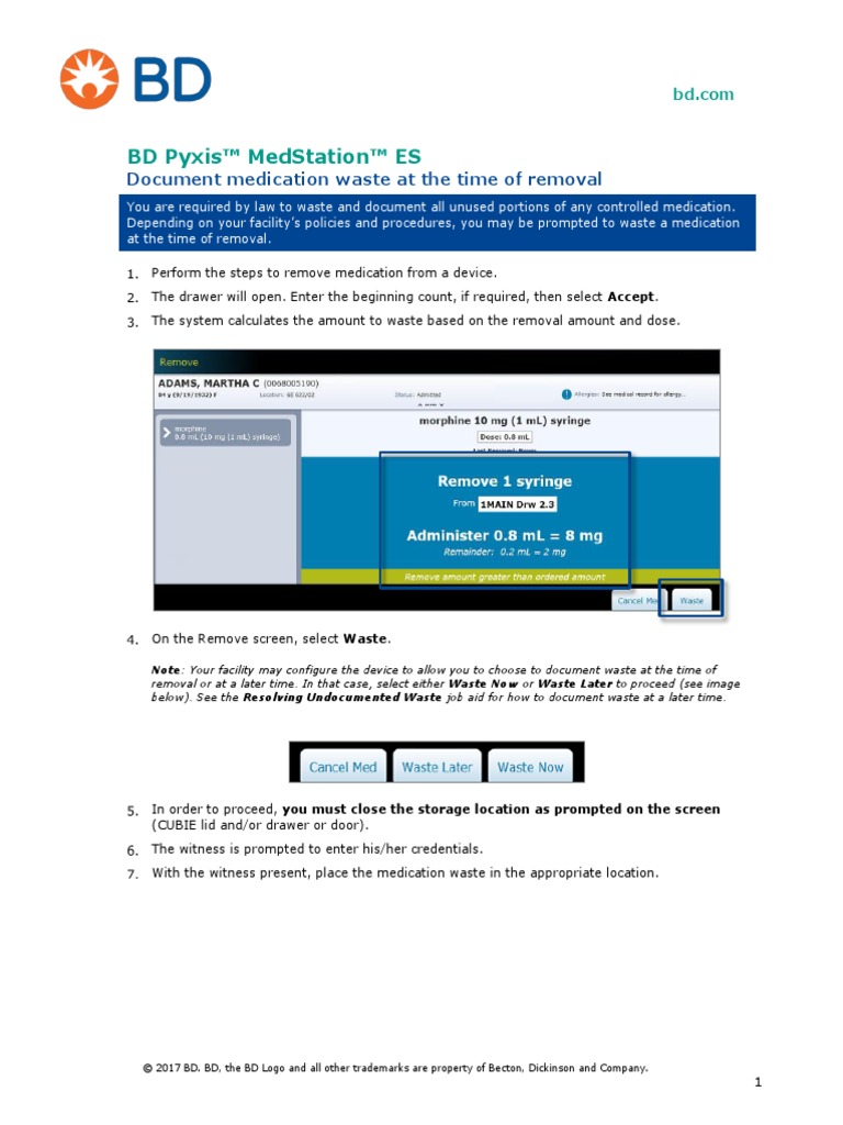 Documenting Medication Waste in Pyxis | PDF