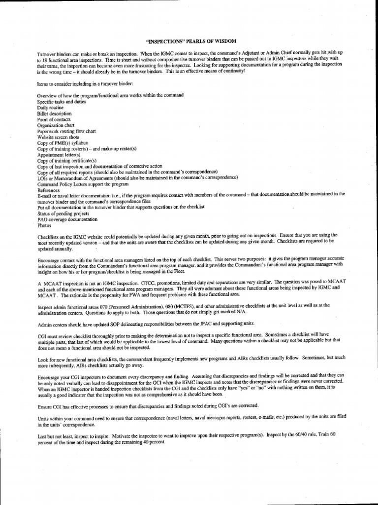 Inspection Turnover Binder | PDF