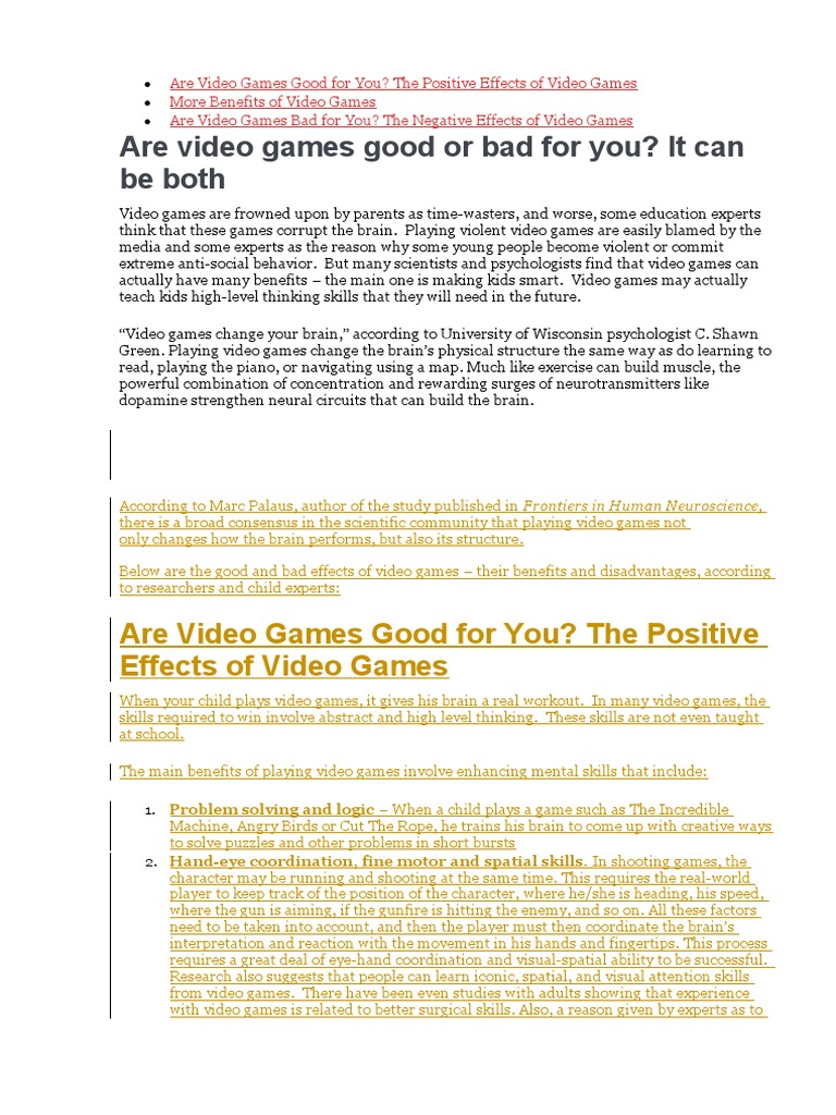 Are Video Games Good For You | PDF | Visual Perception | Memory