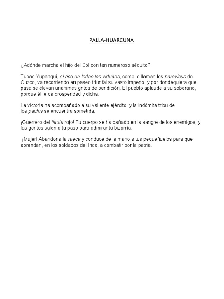 Palla-Huarcuna: Triunfo de Tupac Yupanqui | PDF | Viajes y turismo ...