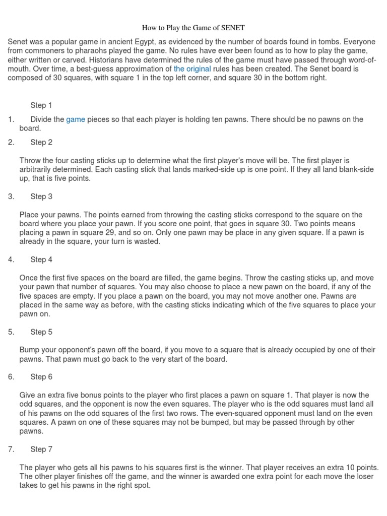 The Original: How To Play The Game of SENET | PDF | Board Games ...