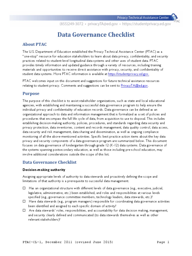 Data Governance Checklist - 0 | Download Free PDF | Governance | Privacy
