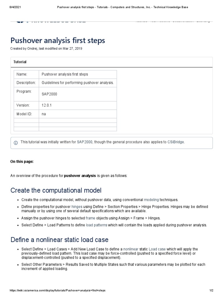 Pushover Analysis First Steps - Tutorials - Computers and Structures, Inc. - Technical Knowledge ...