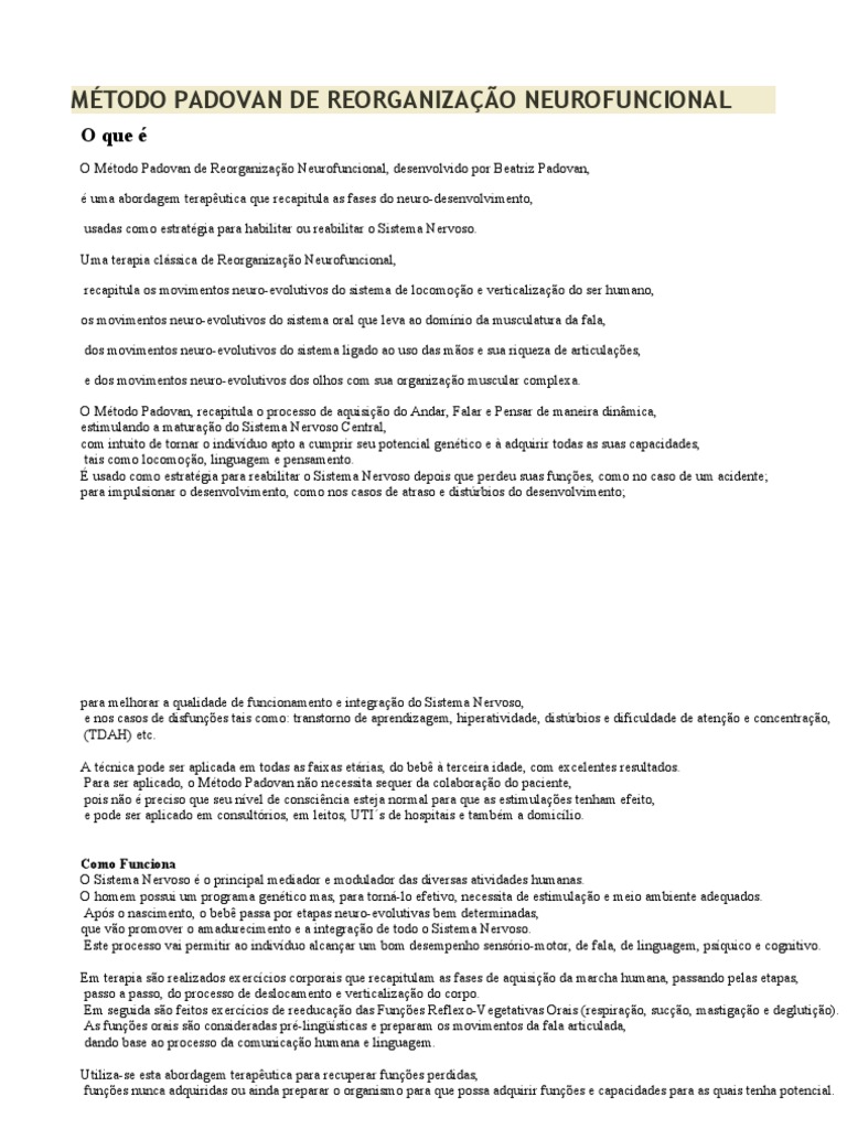 Método Padovan: Reorganização Neurofuncional | PDF | Humano ...