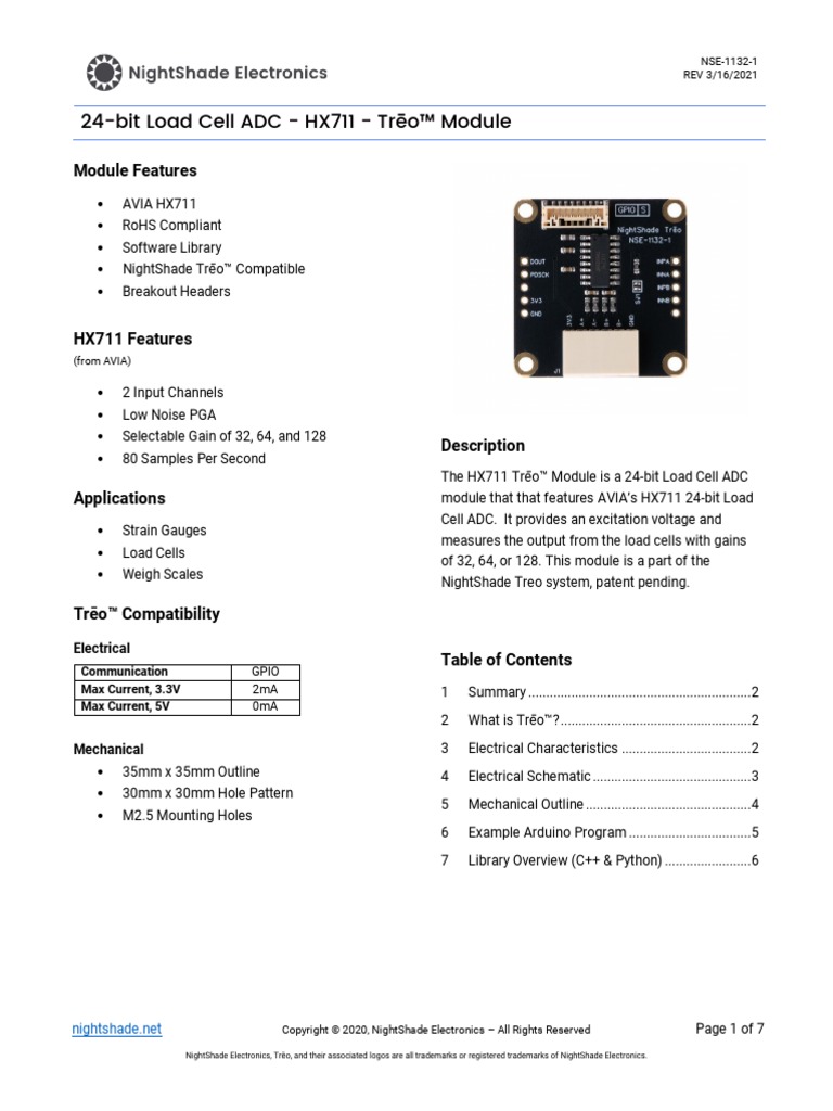 24-Bit Load Cell ADC - HX711 - Trēo™ Module | PDF | Analog To Digital ...