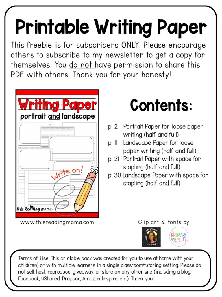 Printable Writing Paper: Contents | PDF | Students | Youth