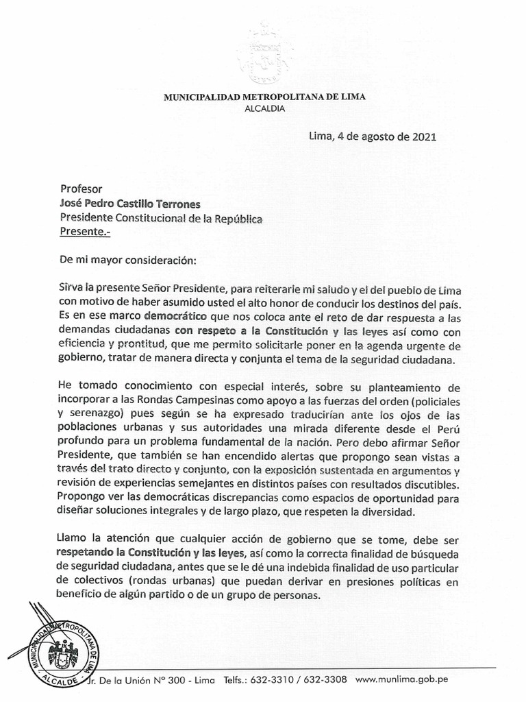 Carta Al Presidente | PDF