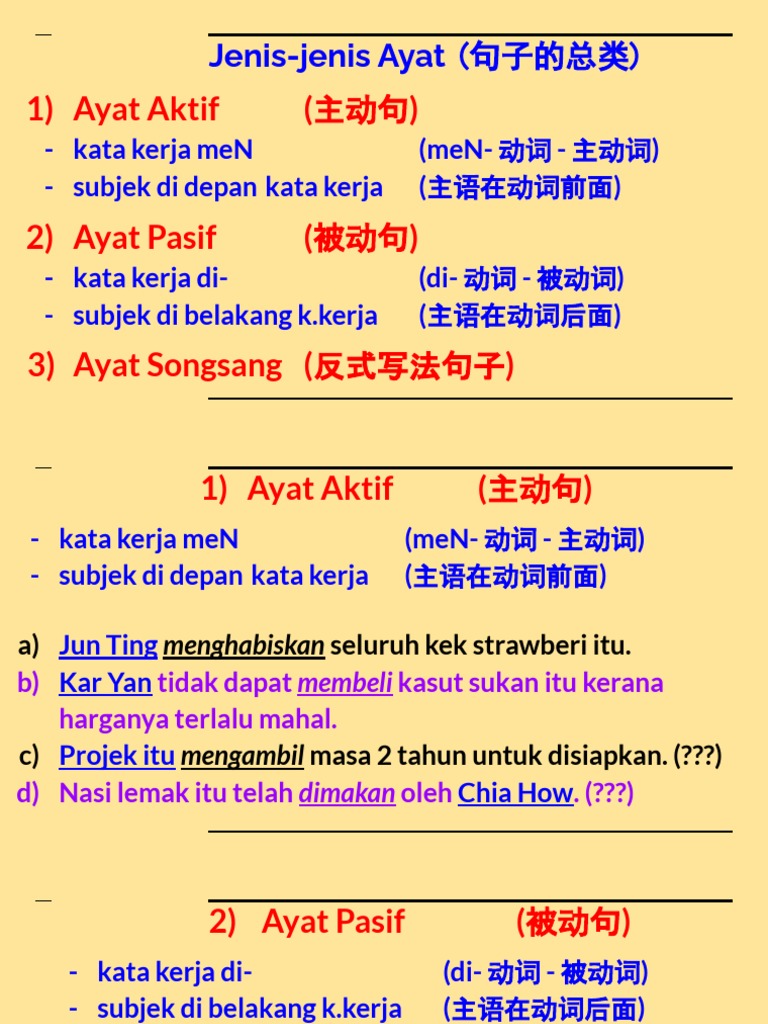 Jenis-jenis Ayat: Aktif, Pasif, Songsang, dan Peluasan Predikat | PDF