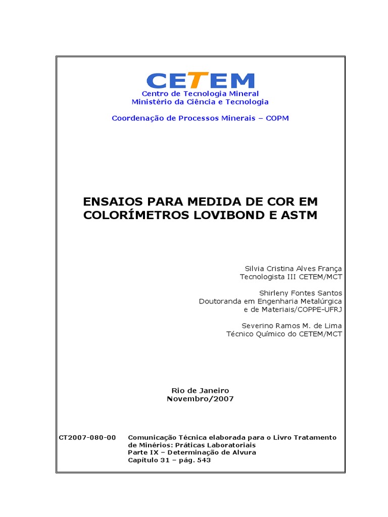 Ensaios de Cor em Colorímetros Lovibond e ASTM | PDF | Cor | Espectro