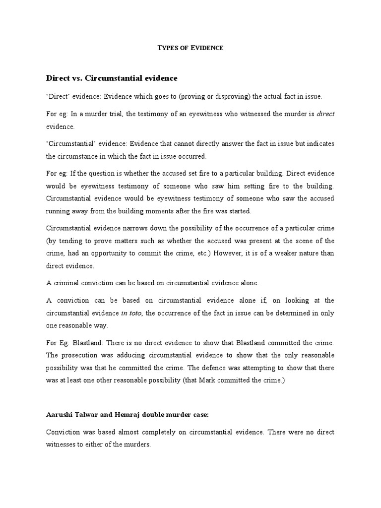 Direct vs. Circumstantial Evidence: Ypes OF Vidence | Download Free PDF ...