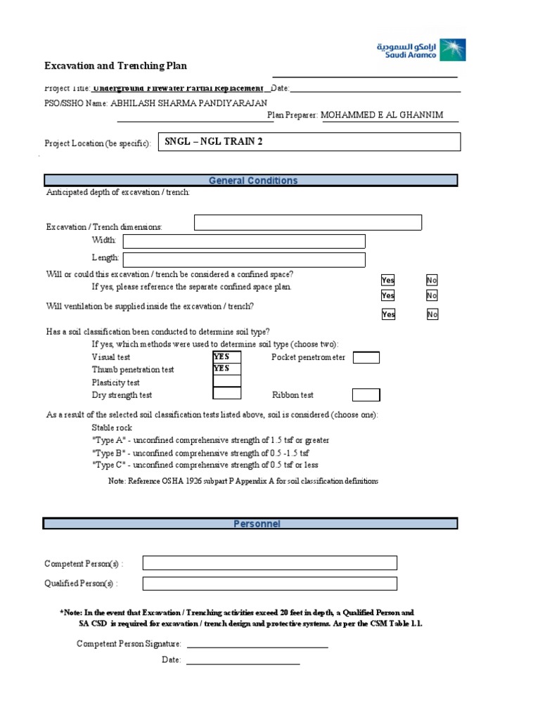 22.1.3 Excavation and Trenching Plan | PDF | Civil Engineering