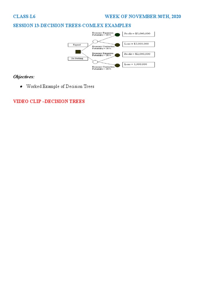 Session 13 and Session 14 For Lower 6-Complex Ex of Decision Trees ...