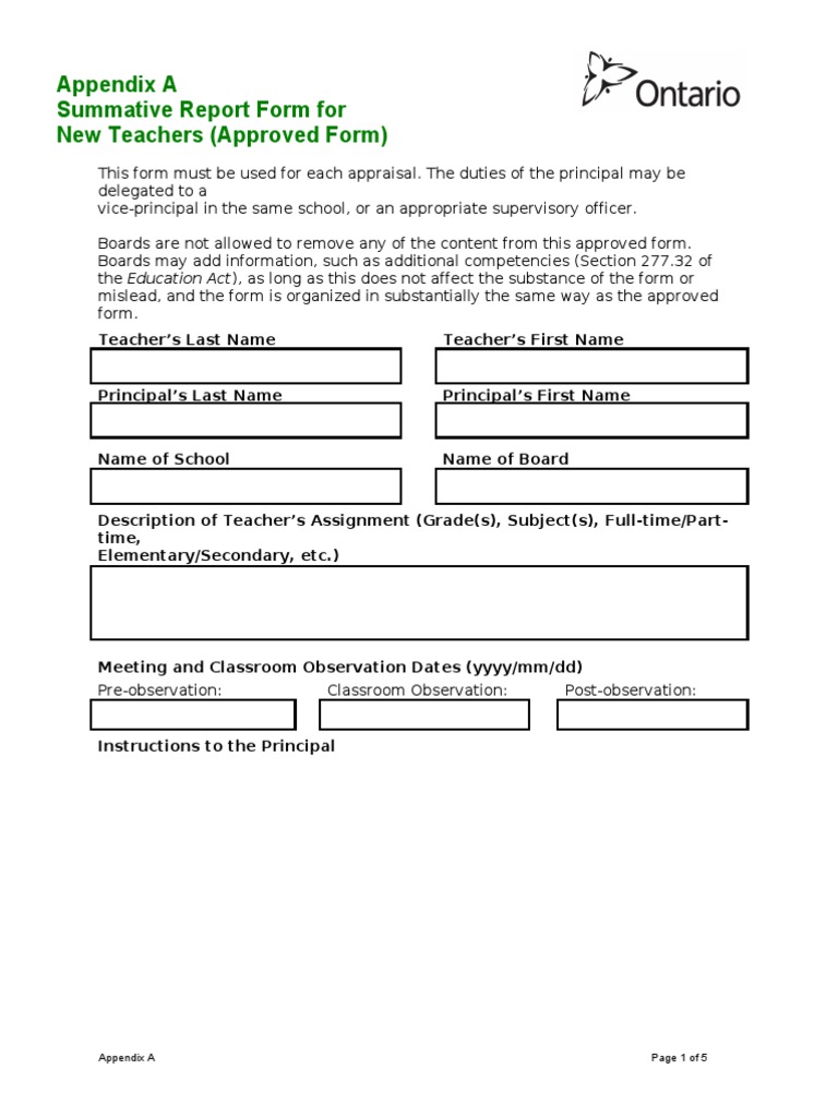 Appendix A Summative Report Form For New Teachers (Approved Form) | PDF ...