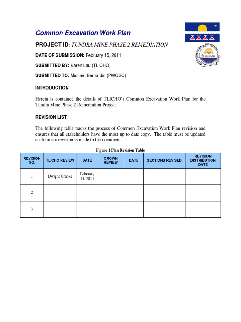 Common Excavation Work Plan: Project Id: Tundra Mine Phase 2 ...