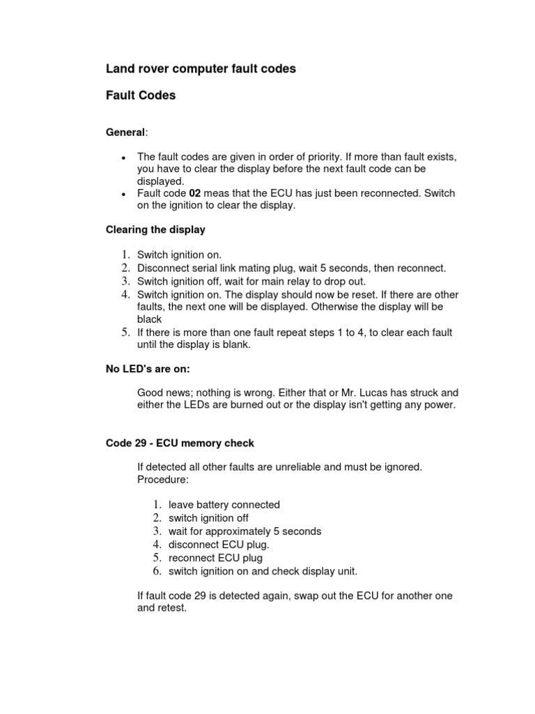 Land Rover Fault Codes | PDF | Ignition System | Fuel Injection