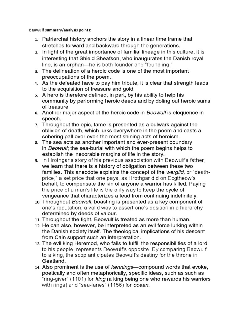 Beowulf Summary/analysis Points: 1 | Download Free PDF | Beowulf | Scandinavian Folklore
