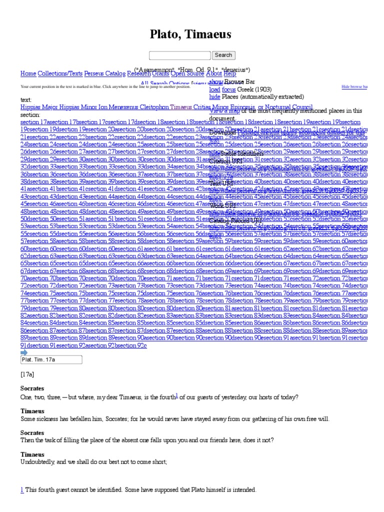 Plato, Timaeus, Section 17a | PDF | Plato | Classical Greek Philosophy
