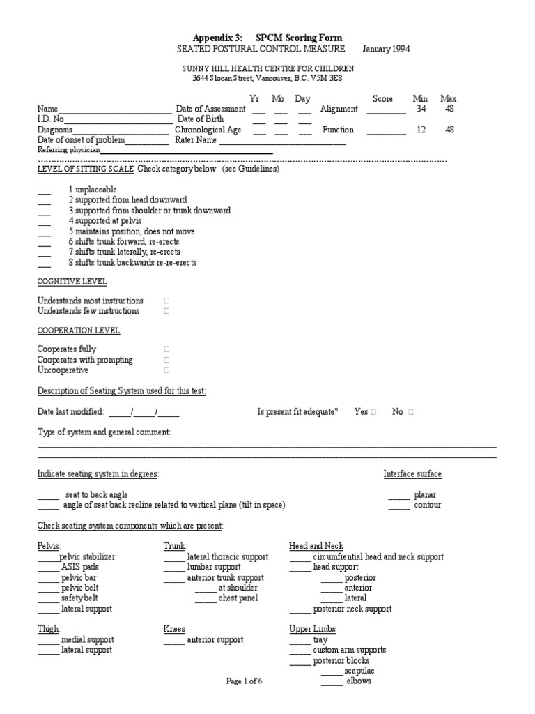 Appendix 3: SPCM Scoring Form: Sunny Hill Health Centre For Children ...