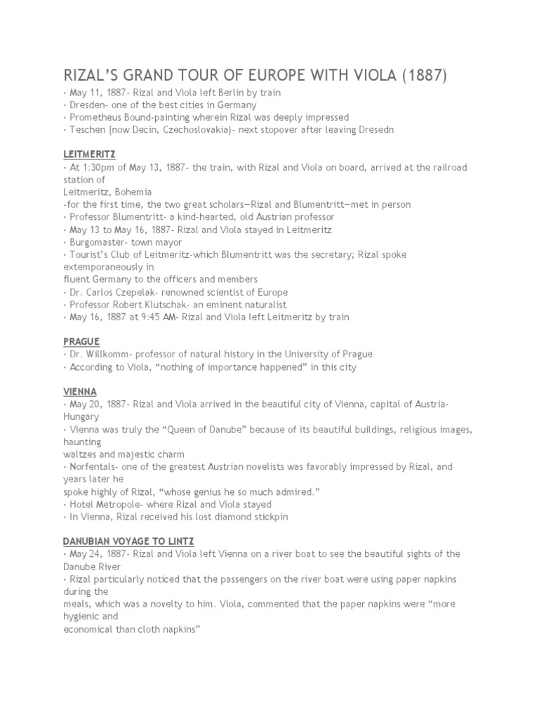 Rizal'S Grand Tour of Europe With Viola (1887) : Leitmeritz | PDF ...