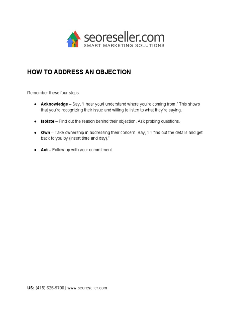 How To Address An Objection | PDF | Search Engine Optimization | World ...