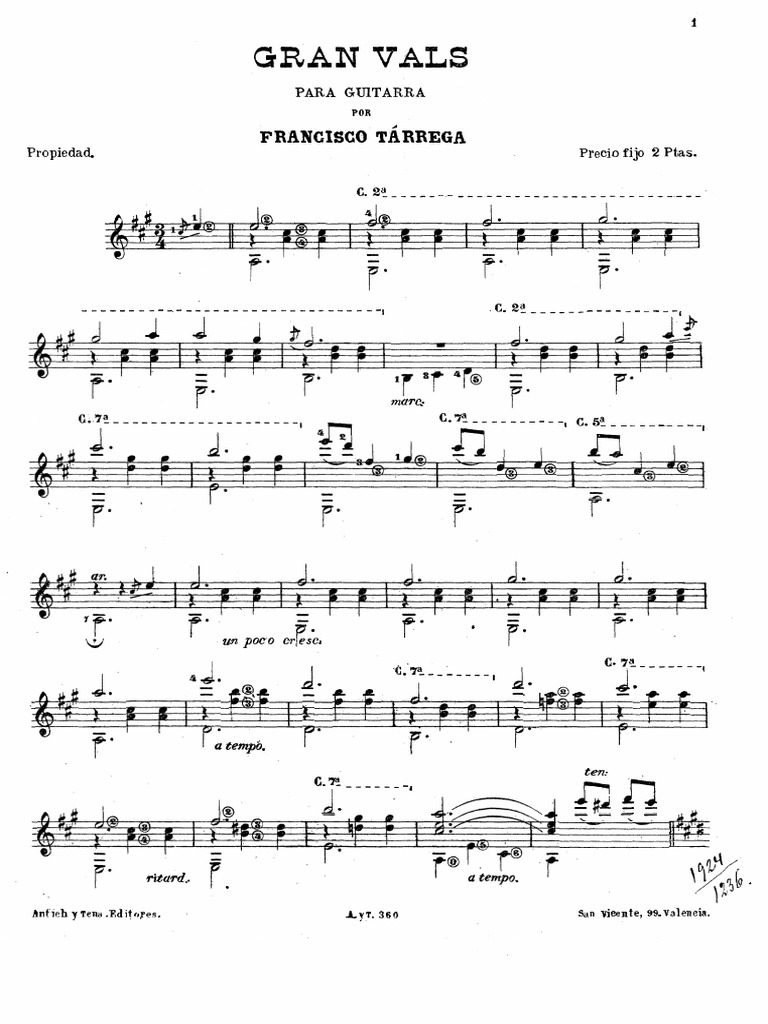 Gran Vals - Francisco Tárrega | PDF | Guitare classique