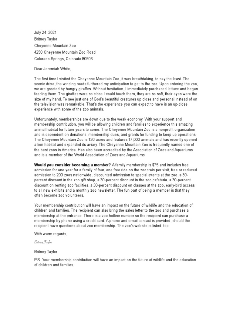 Persuasive Fundraising Letter | PDF | Zoo