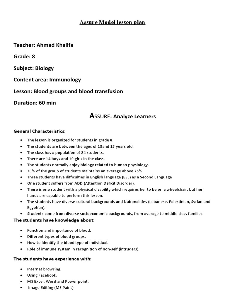 Assure Model Lesson Plan: Ssure | PDF | Teachers | Learning Styles