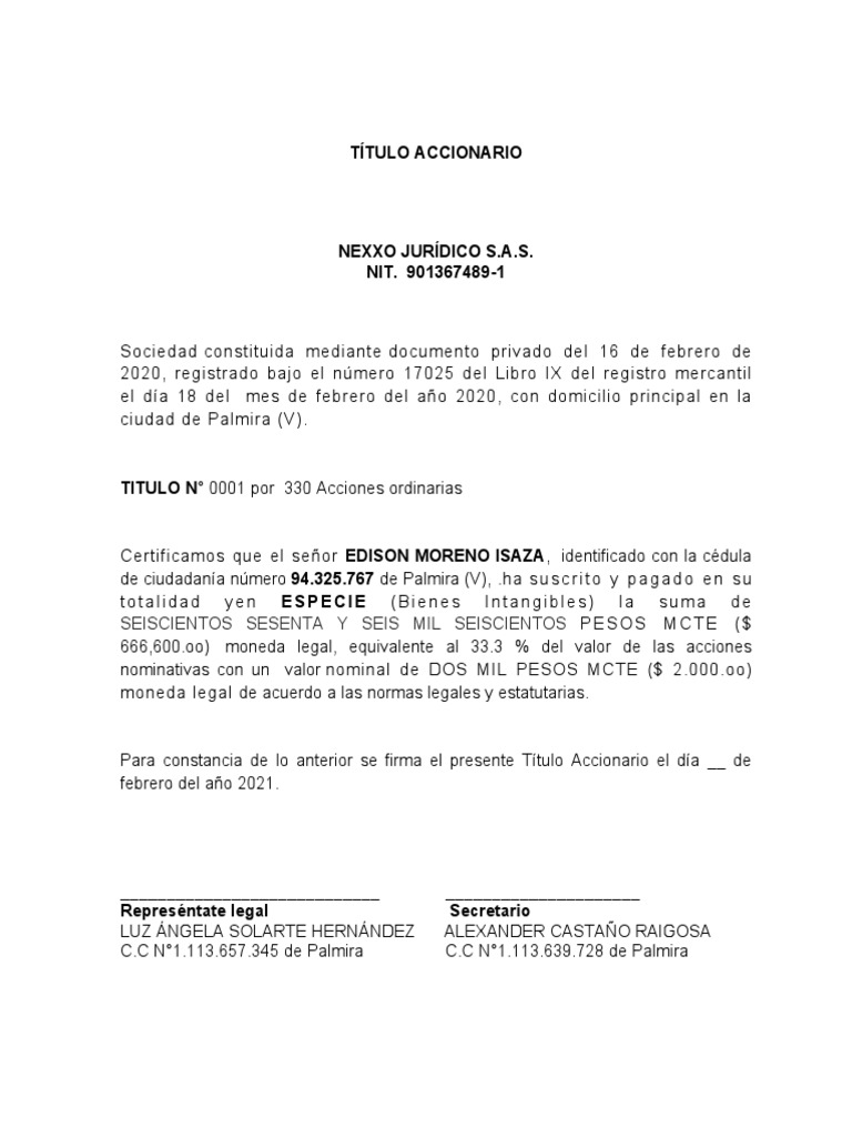 Modelo de Titulo Accionario | PDF