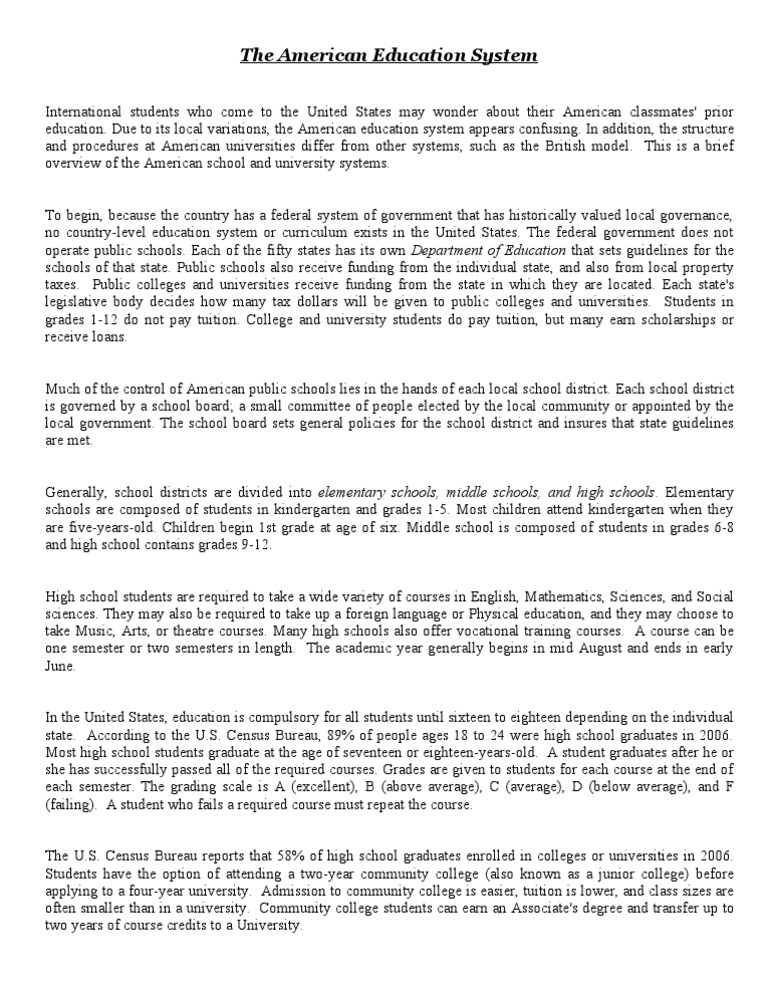 The American Education System | PDF | Education In The United States ...