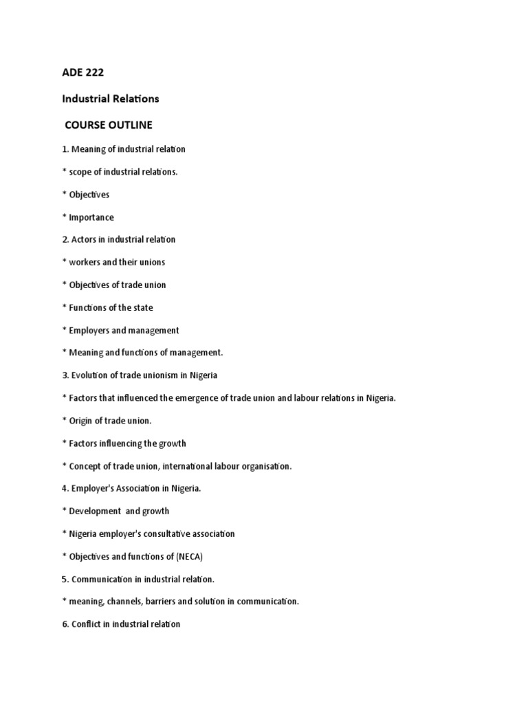 Industrial Relations Course Outline | PDF | Employment | Strike Action