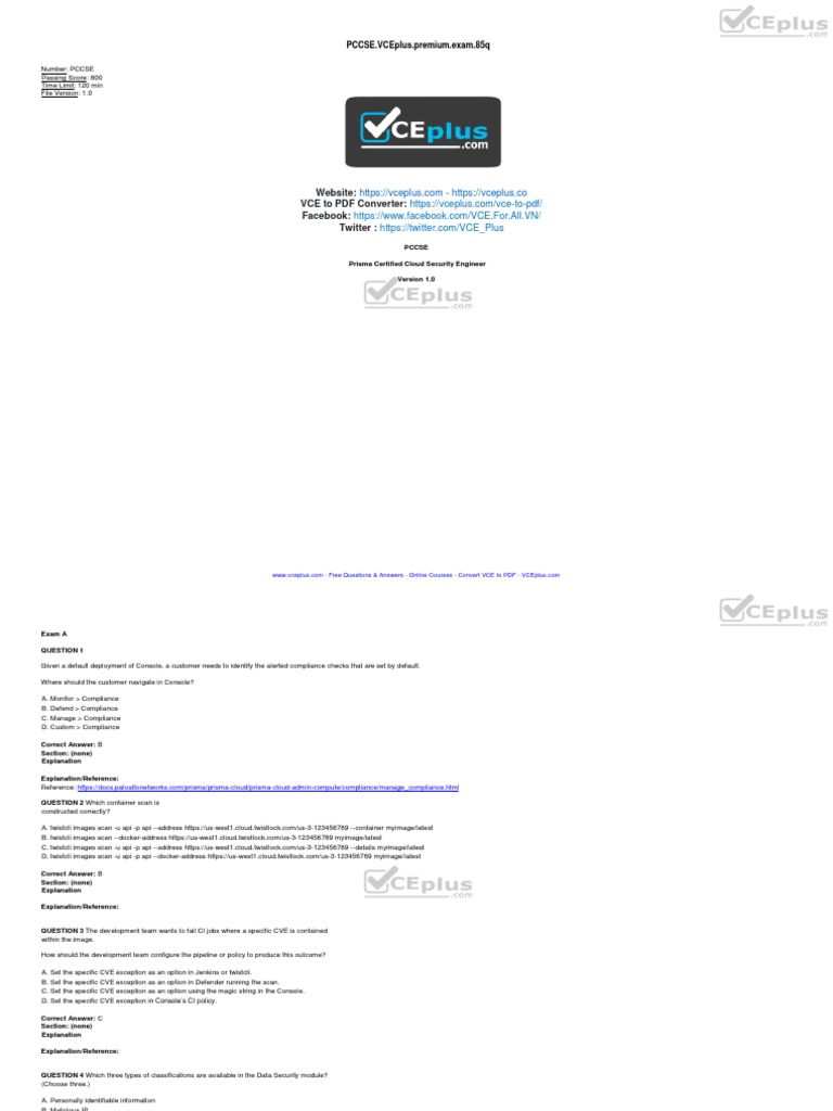 Website: Vce To PDF Converter: Facebook: Twitter:: Pccse - Vceplus.Premium - Exam.85Q | PDF ...