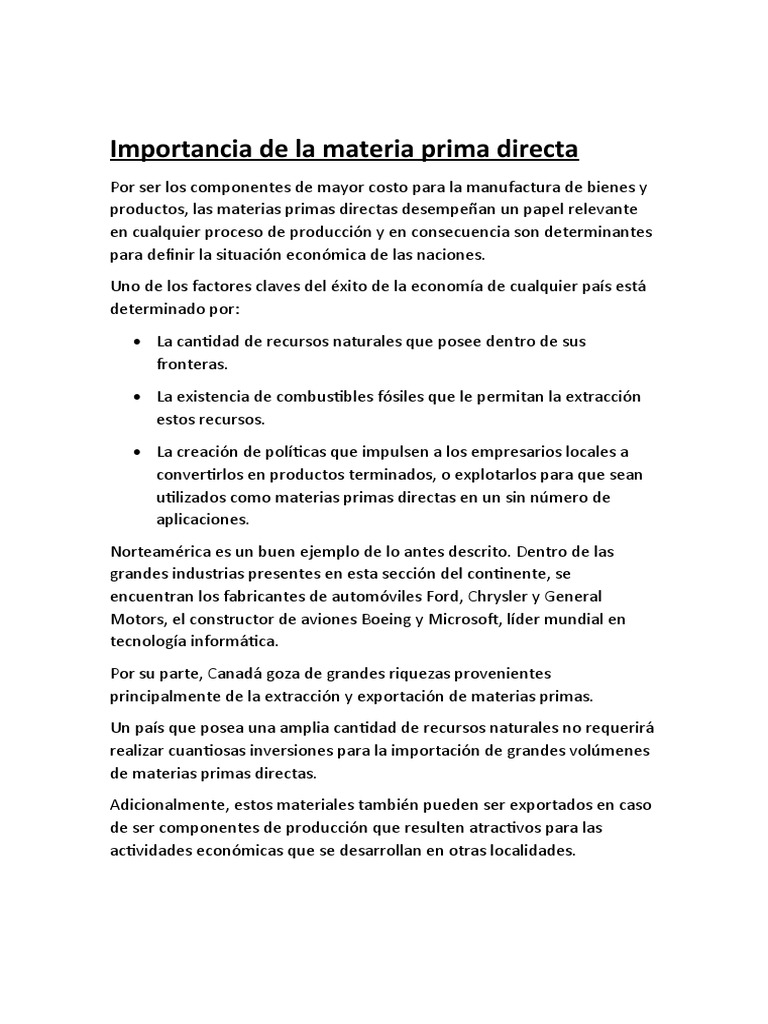 Importancia de La Materia Prima Directa | PDF