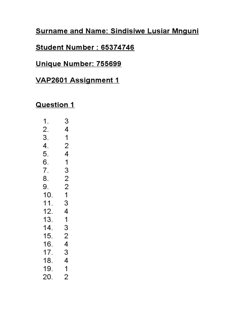 VAP2601 Assignment 1 Responses | PDF