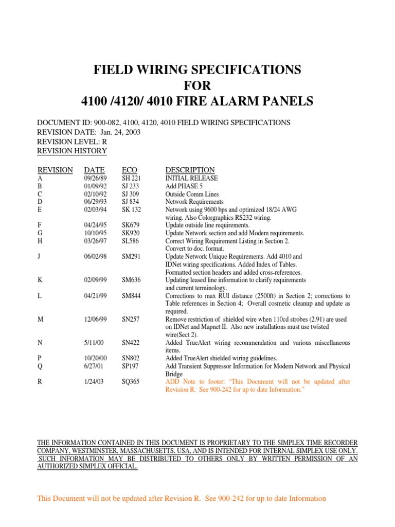 900-082 Field Wiring Specifications | PDF | Electrical Wiring | Optical ...
