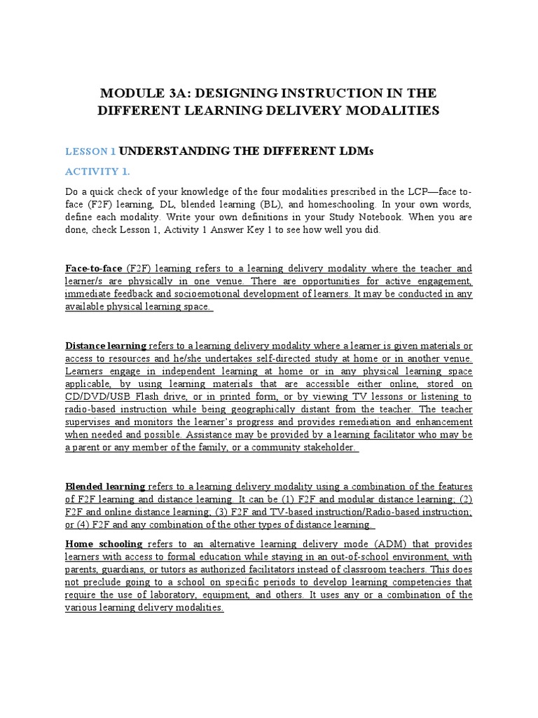 Module 3A: Designing Instruction in The Different Learning Delivery ...