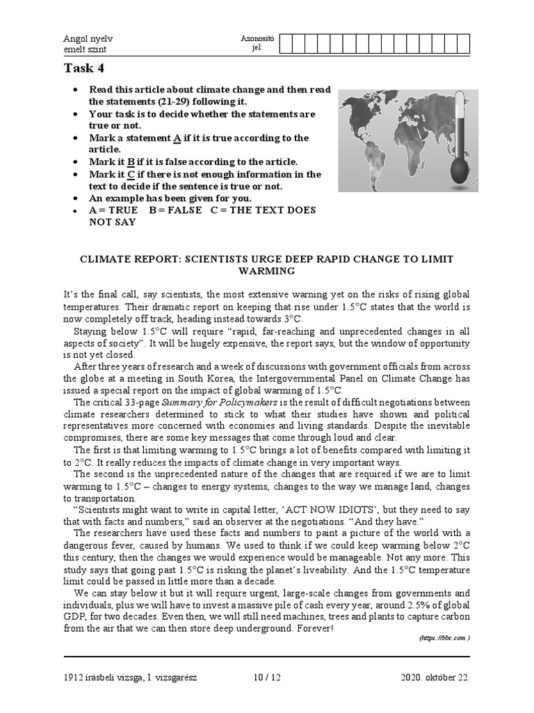 Climate Change - Reading - B2 | PDF | Climate Change | Nature