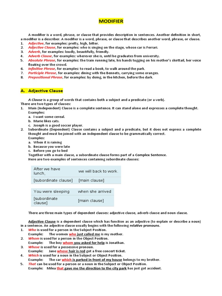 Understanding Modifiers and Clauses | PDF | Adverb | Adjective