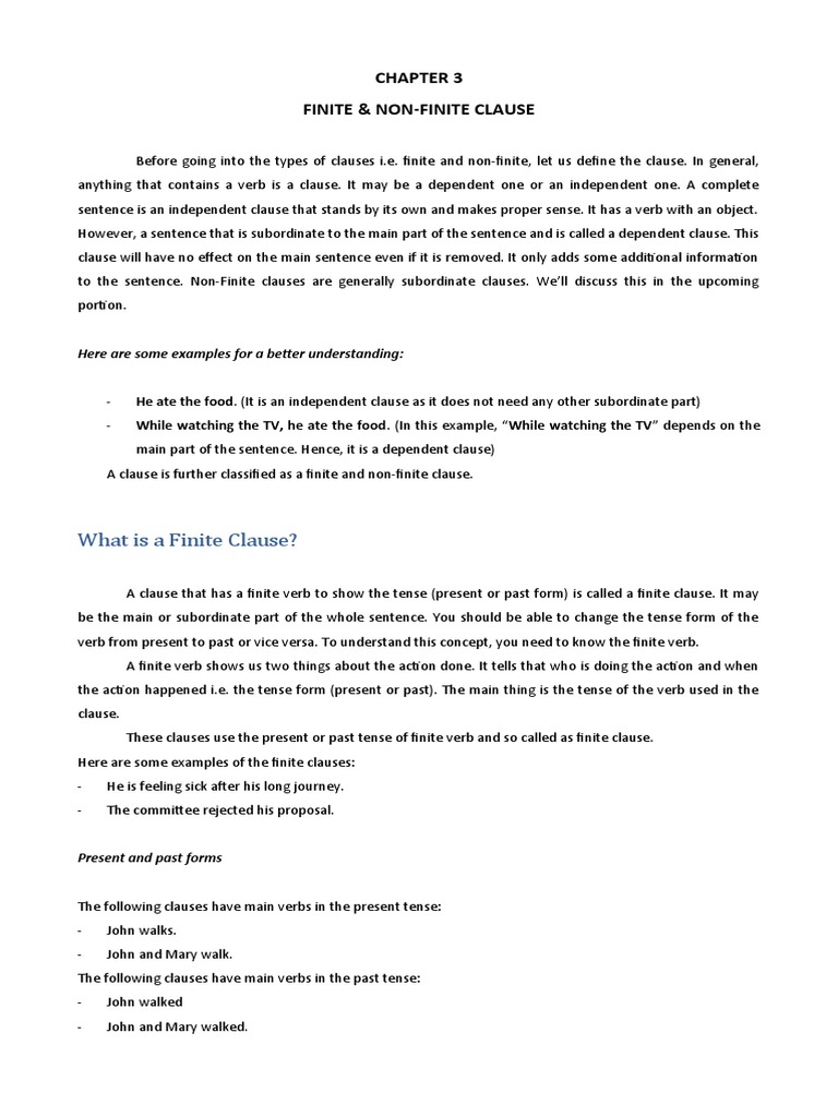 Chapter 3 - Finite & Non-Finite Clause - Material | PDF | Clause | Subject (Grammar)