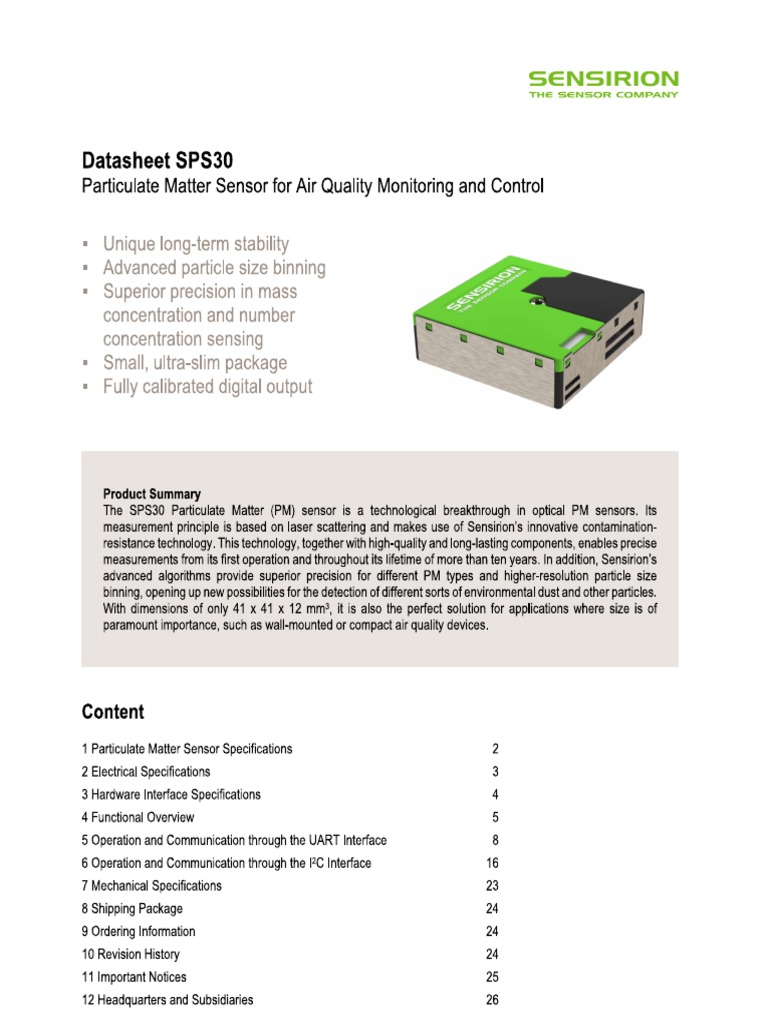 DataSheet SENSIRION SPS30 | PDF