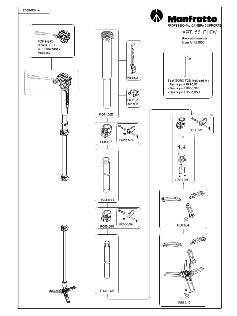 Manfrotto 561BHDV Spare Parts List | PDF | Technology & Engineering