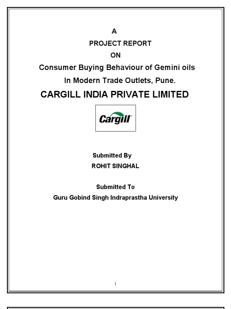 Project On Cargill Co. | PDF | Vegetable Oil | Cooking Oil