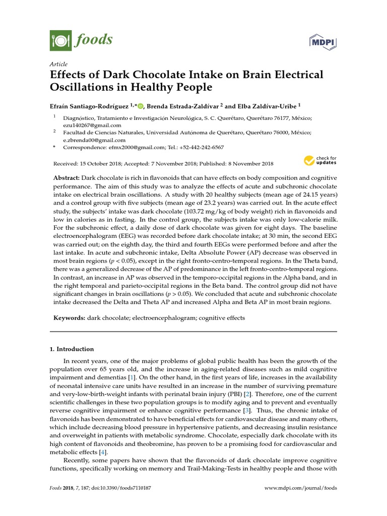 Foods: Effects of Dark Chocolate Intake On Brain Electrical ...