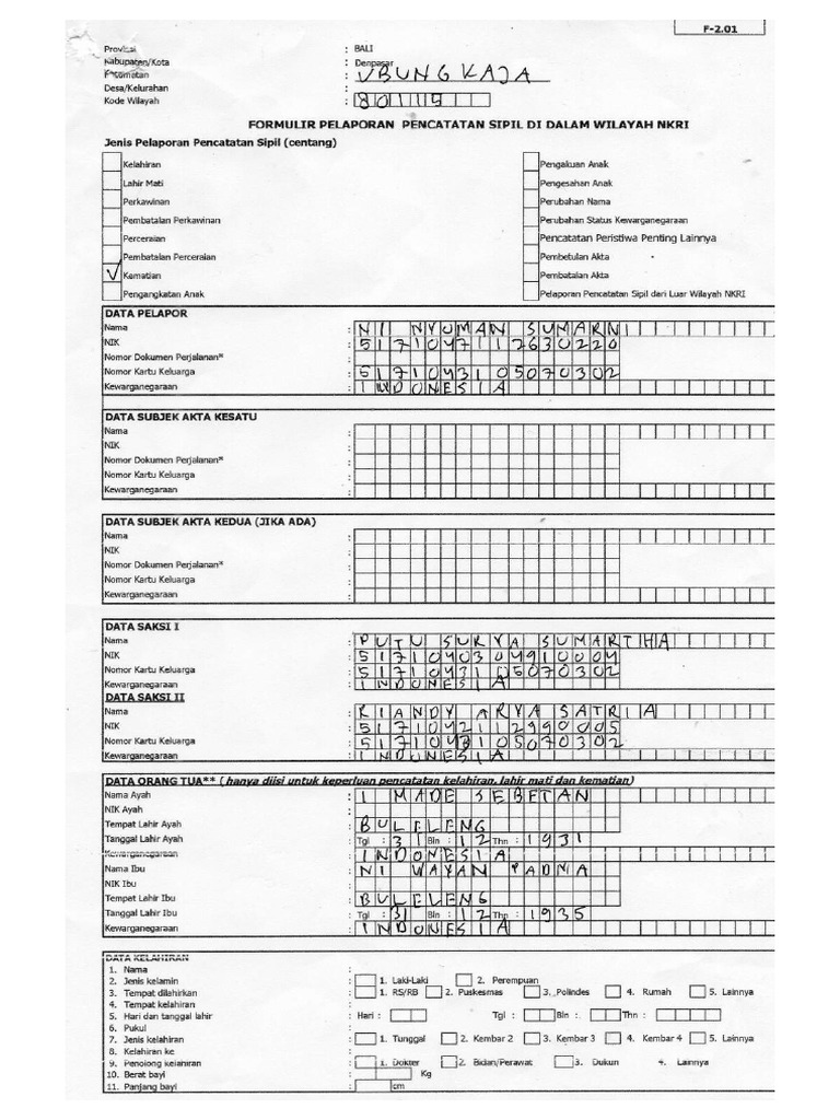 Form Akte Kematian | PDF